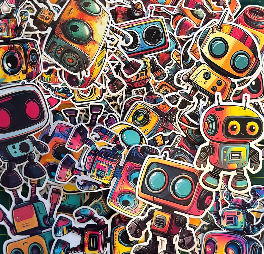 Cute Robot Sticker Pack – 72 Adorable Vinyl Stickers, Glossy Laminated ...
