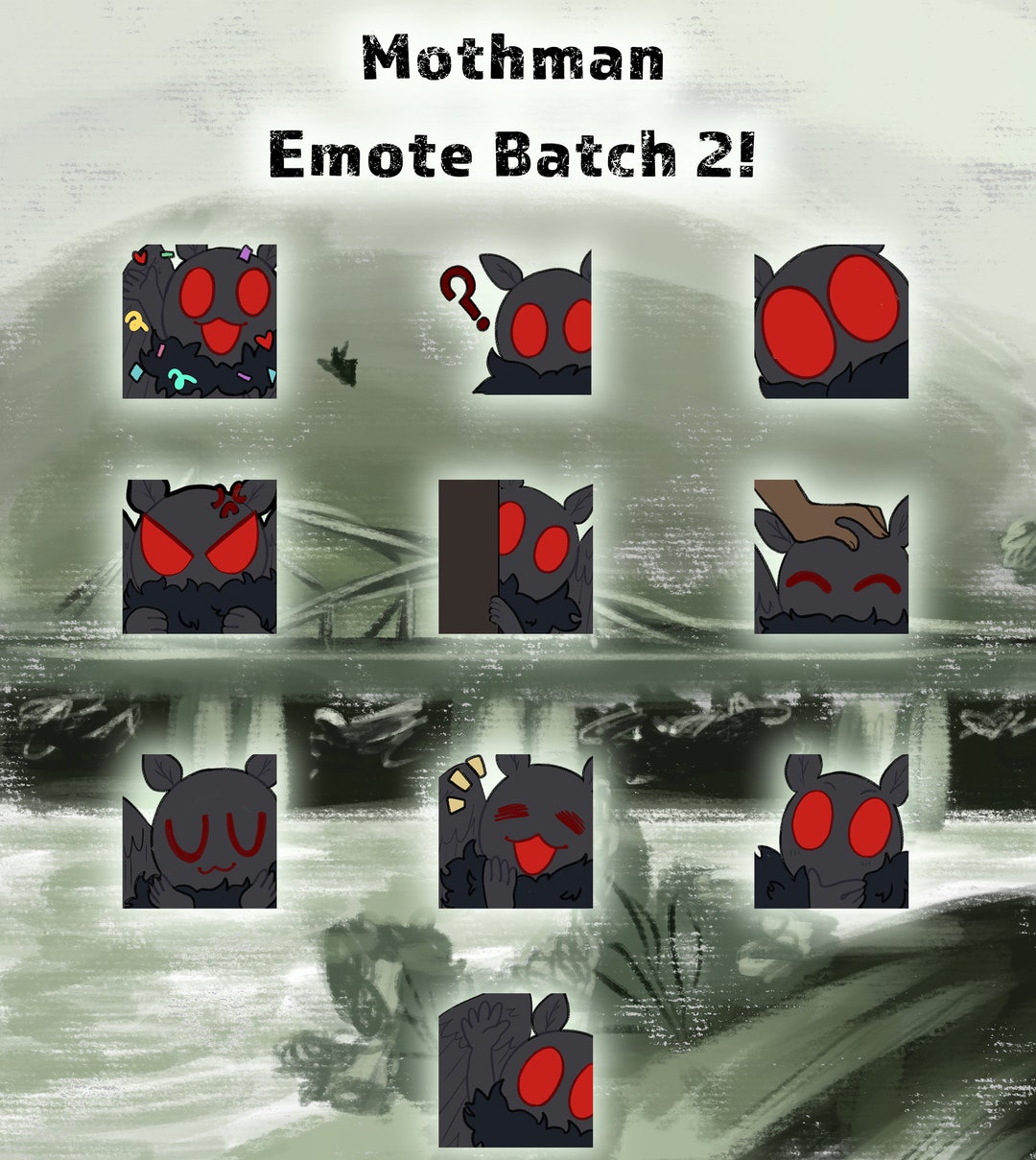 MOTHMAN EMOTES Cryptid Alt Goth Moth Red-eye Streaming Emotes for ...