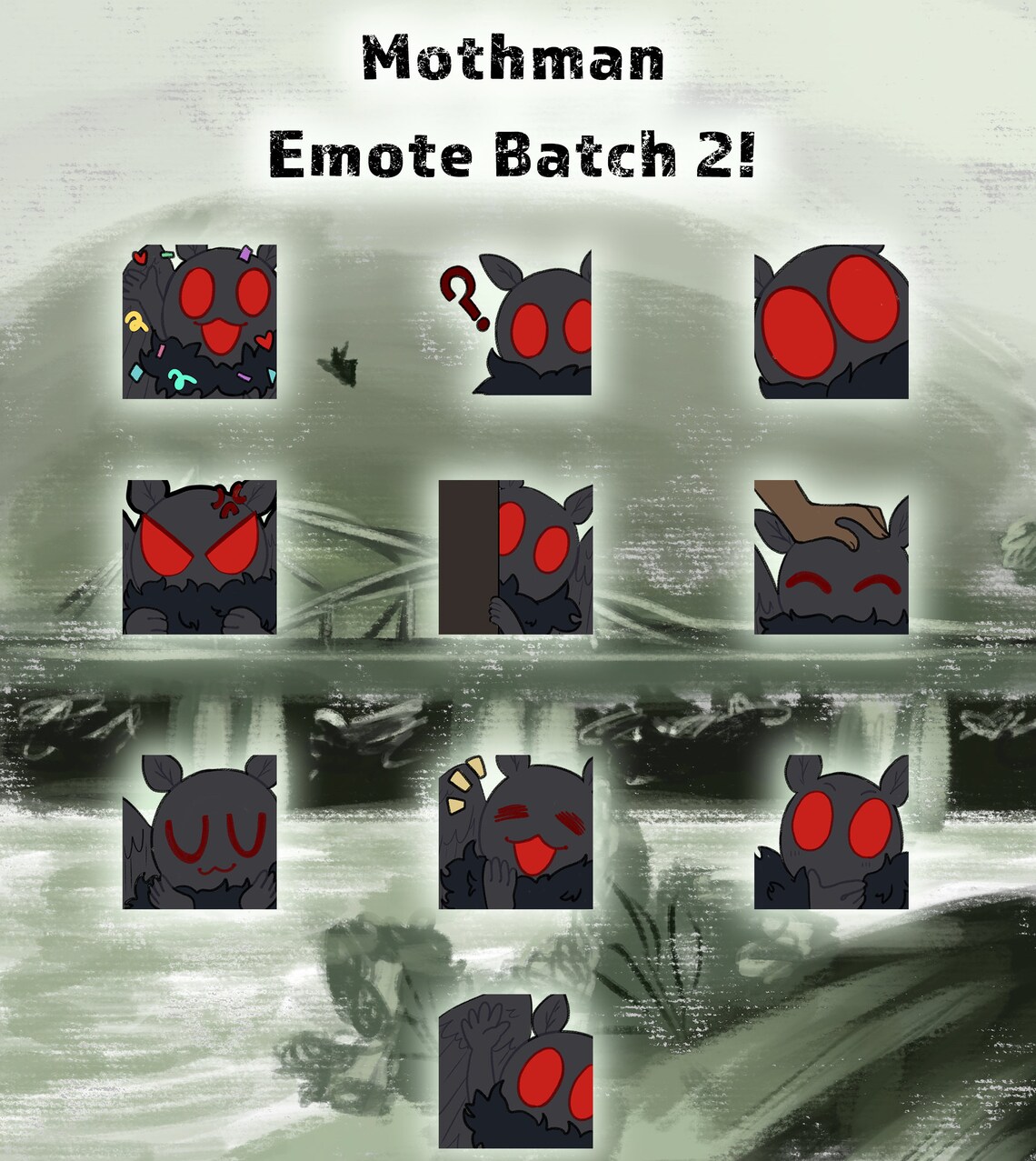 MOTHMAN EMOTES Cryptid Alt Goth Moth Red-eye Streaming Emotes for ...