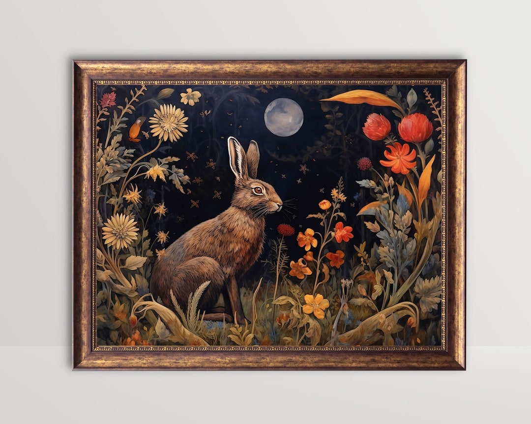 Hare and Moon | Dark Botanical Gothic Cottagecore Art, Moody Floral ...