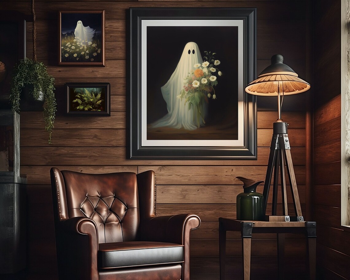 Ghost With Flower Bouquet | Romantic Spooky Wall Art, Dark Cottagecore ...