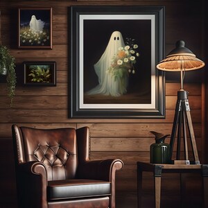 Ghost With Flower Bouquet | Romantic Spooky Wall Art, Dark Cottagecore ...