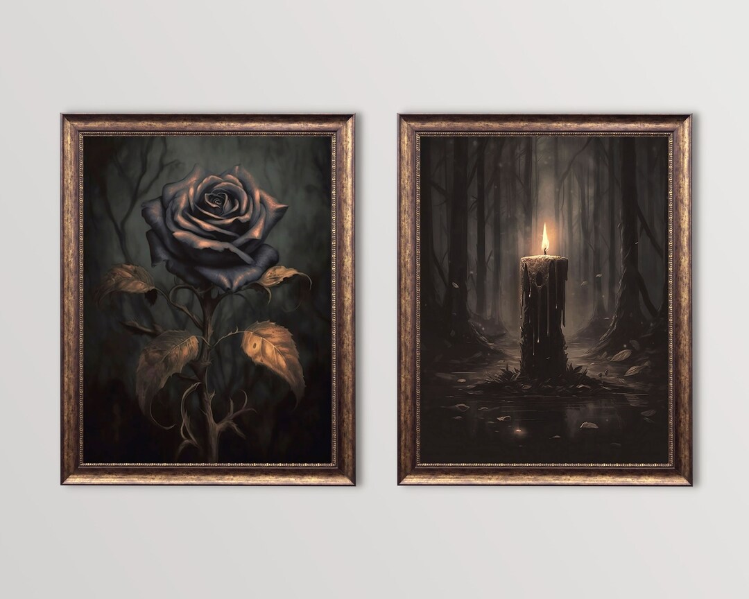 Set of Two Vintage Dark Academia Prints, Dark Cottagecore Decor, Wiccan ...