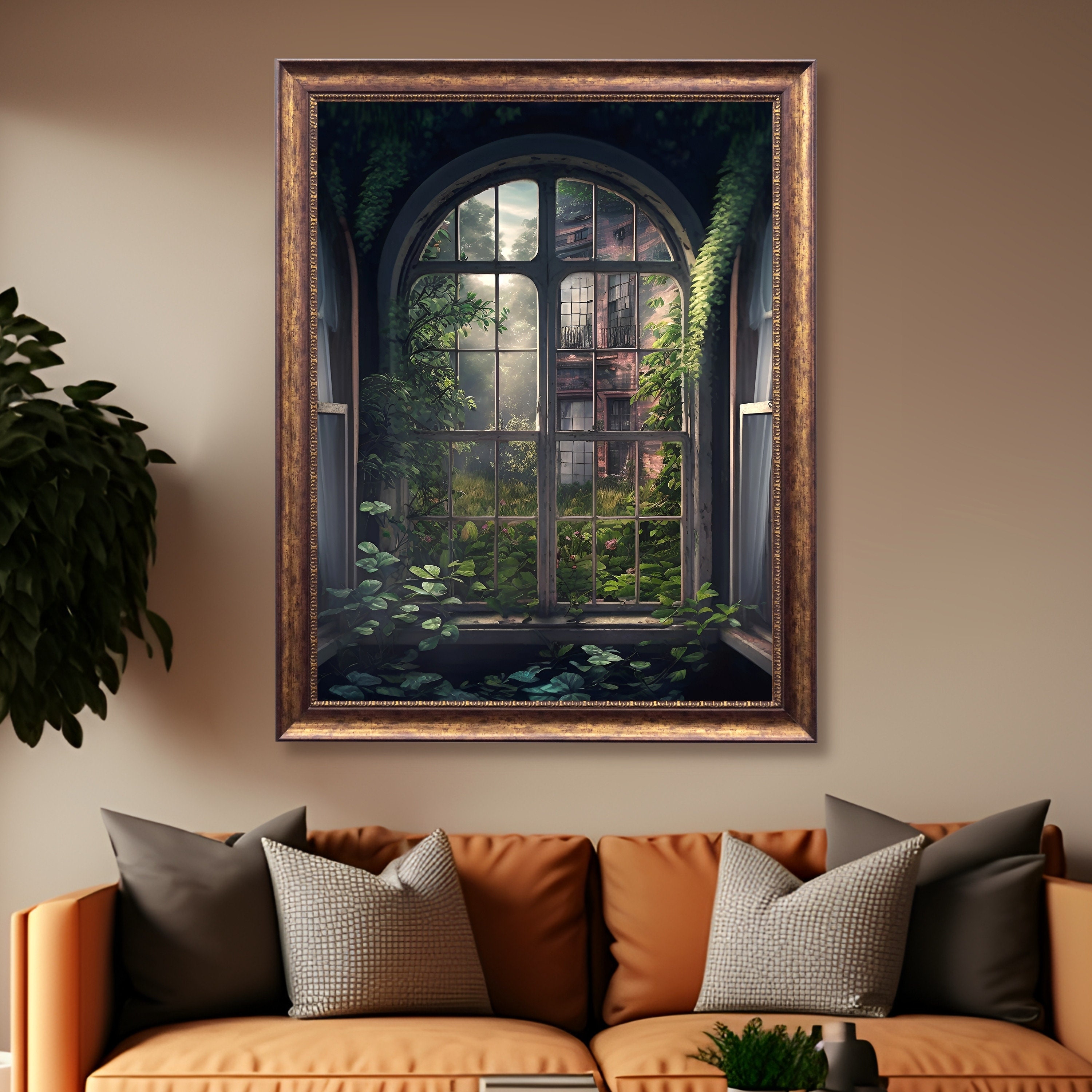 Moody Overgrown Window Oil Painting Printable Botanical Plant - Etsy