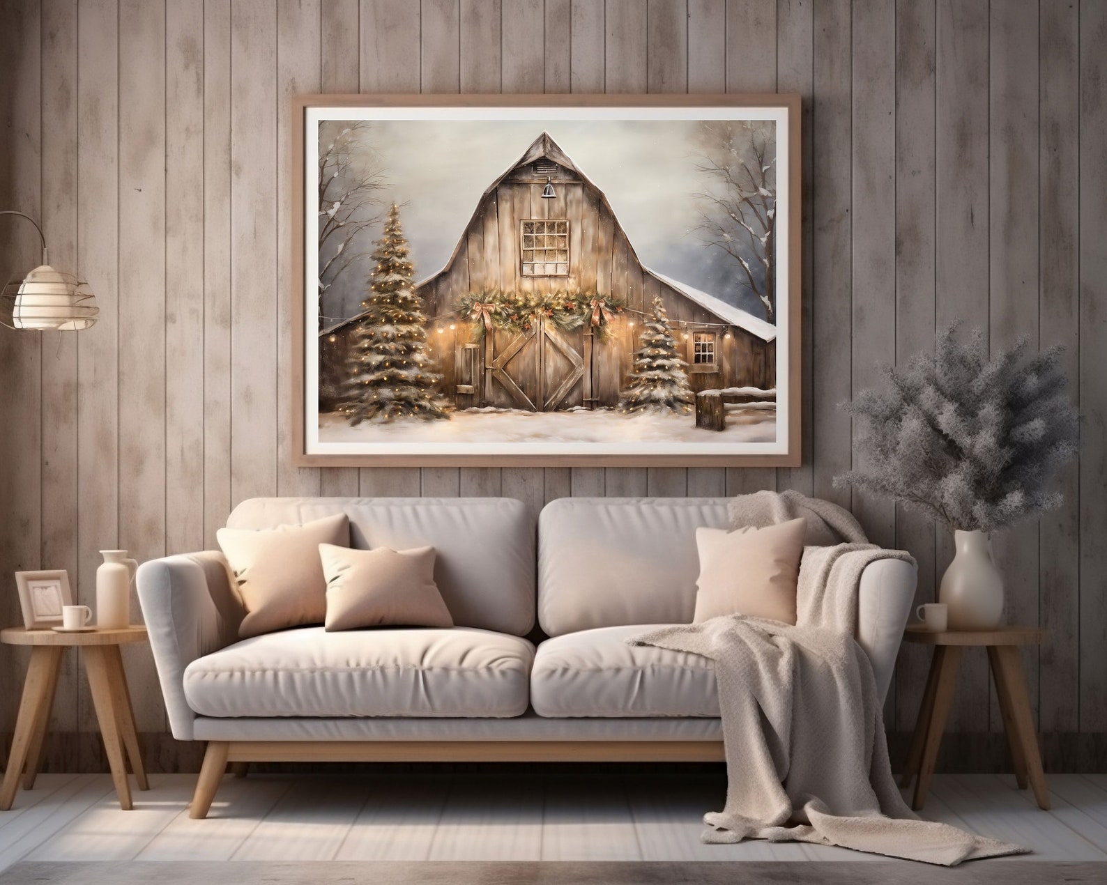 Christmas Farm Rustic Barn | Farmhouse Winter Landscape Painting ...