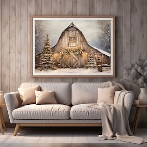 Christmas Farm Rustic Barn | Farmhouse Winter Landscape Painting ...