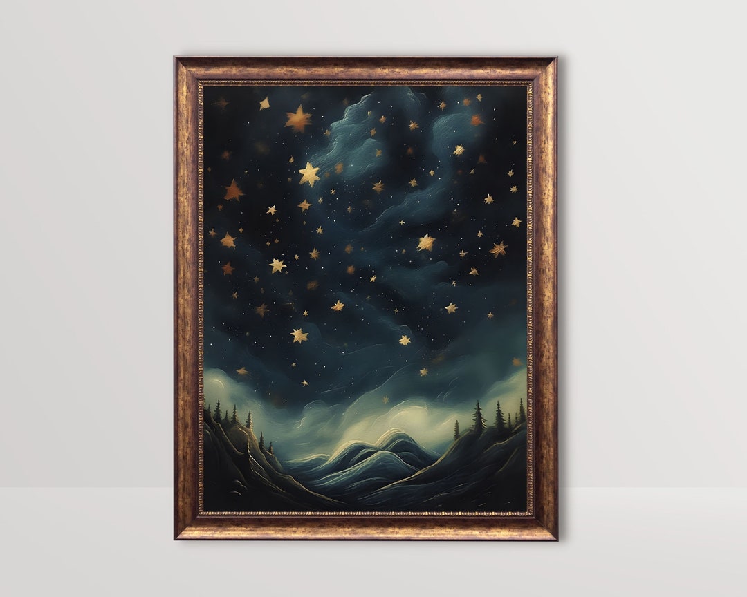 Abstract Vintage Night Sky Oil Painting | Celestial Print, Gothic Room ...