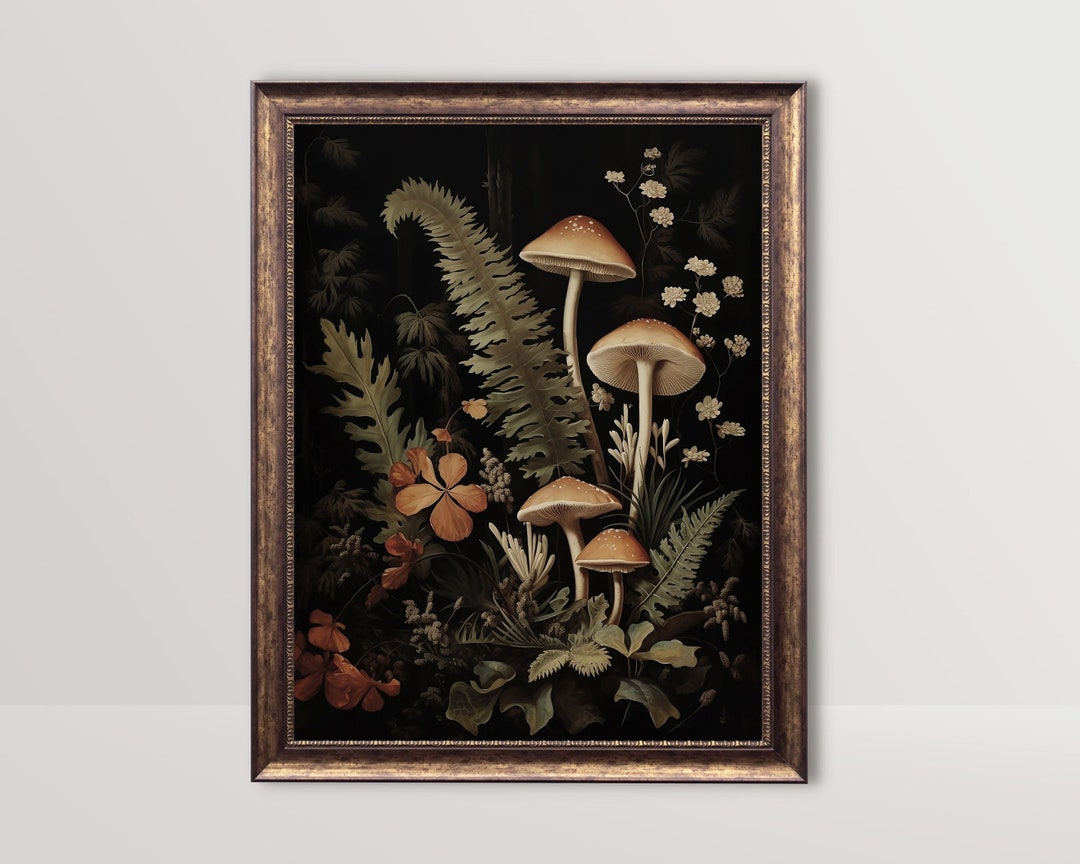 Botanical Mushrooms | Dark Cottagecore Print, Moody Wall Art, Vintage ...