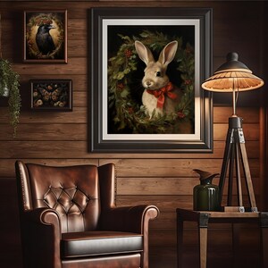 Festive Rabbit | Dark Academia Wall Art, Gothic Christmas Hare Bunny ...