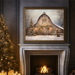 Christmas Farm Rustic Barn | Farmhouse Winter Landscape Painting ...