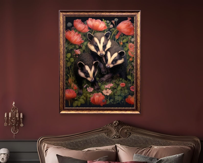 Baby Skunk Botanical Gothic Art Floral Moody Painting Dark - Etsy