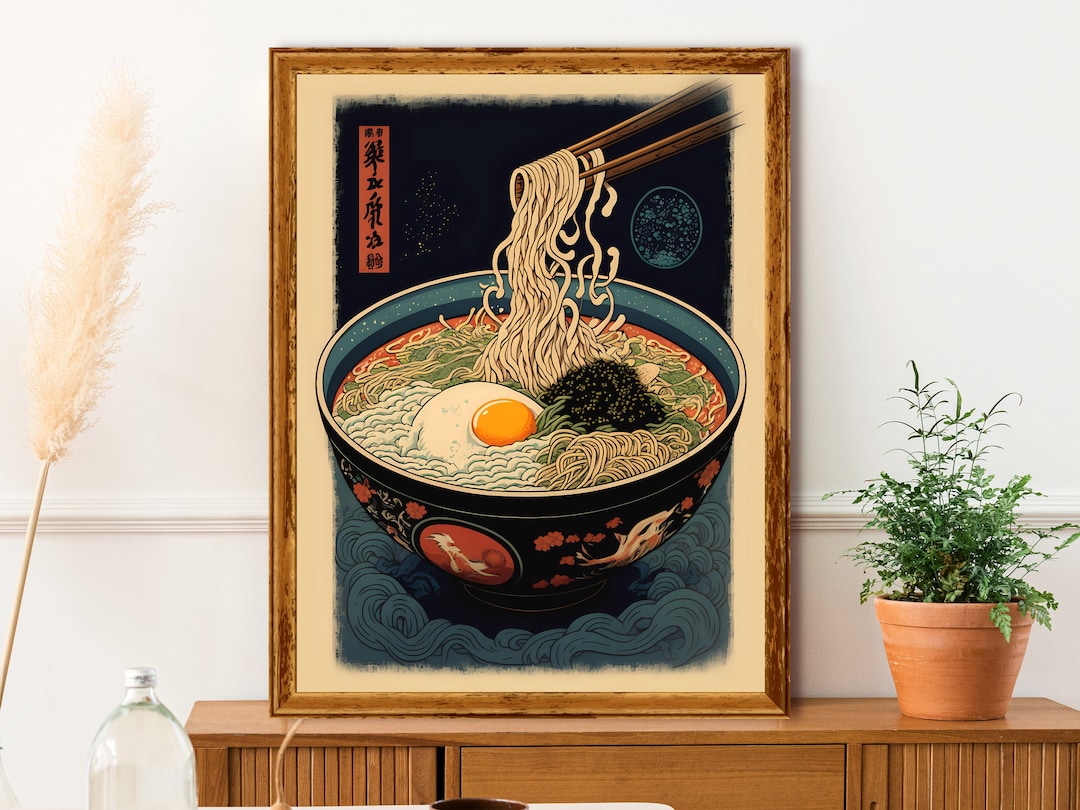 Japanese Ramen Bowl Printable Wall Art Print, Vintage Painting, Ramen ...