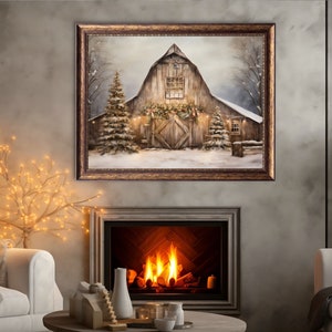 Christmas Farm Rustic Barn | Farmhouse Winter Landscape Painting ...