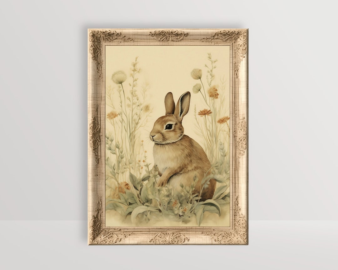 Rabbit | Cottagecore Wall Art, Vintage Animal Painting, Bohemian ...