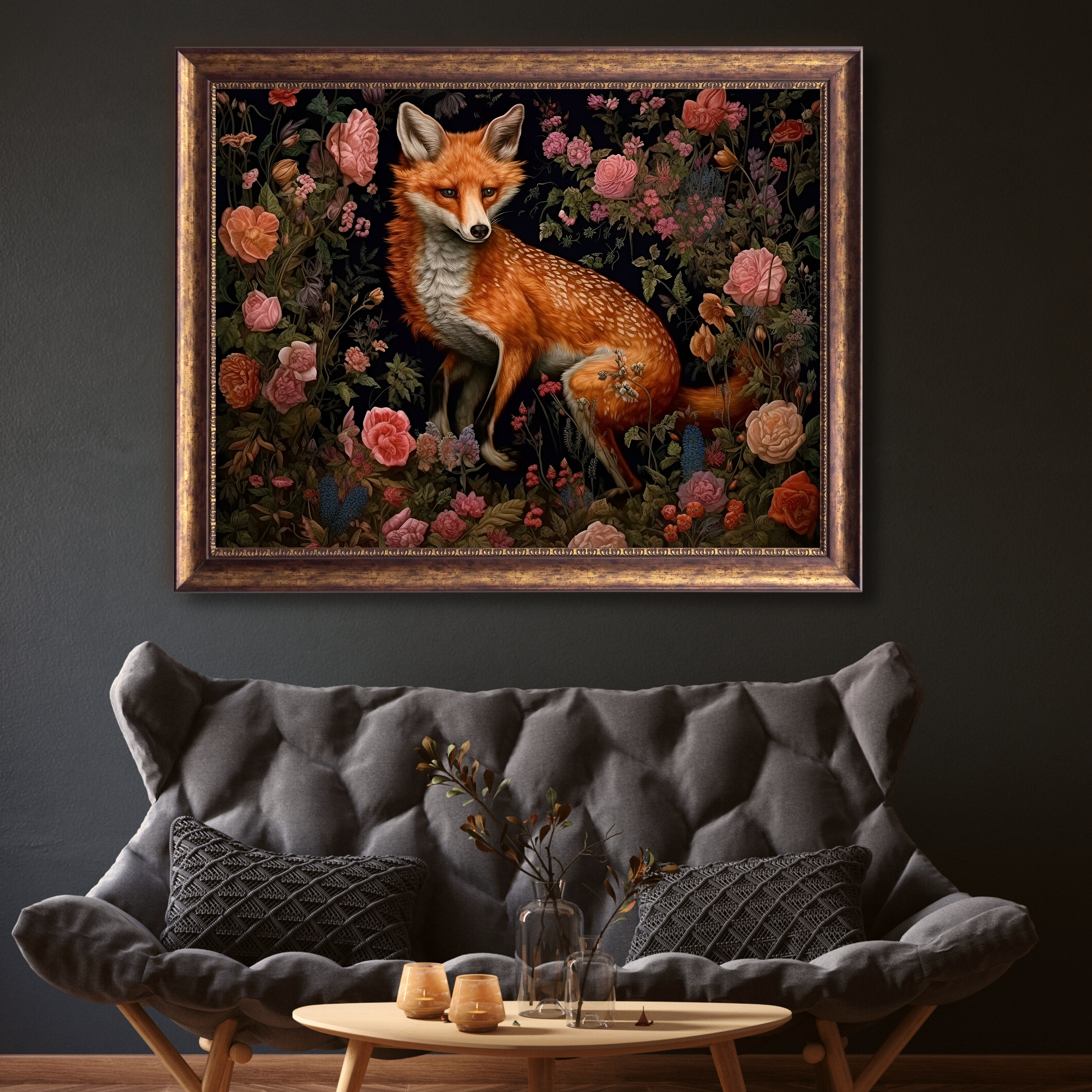 Floral Fox | Dark Gothic Botanical Art, Dark Academia Print, Goth Wall ...