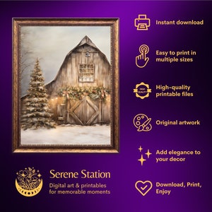 Christmas Farm Rustic Barn | Farmhouse Winter Landscape Painting ...