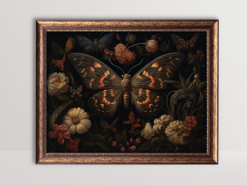 Moth Dark Gothic Cottagecore Art Moody Botanical Printable - Etsy