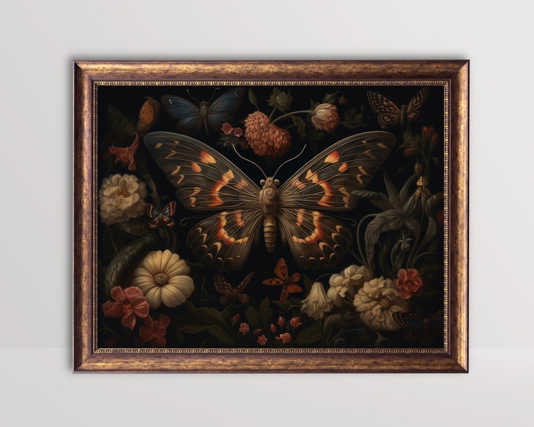 Moth | Dark Gothic Cottagecore Art, Moody Botanical Printable, Goth ...