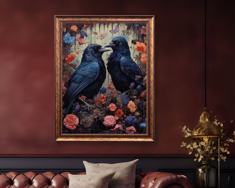 Raven Couple | Dark Botanical Gothic Cottagecore Art, Moody Vintage ...