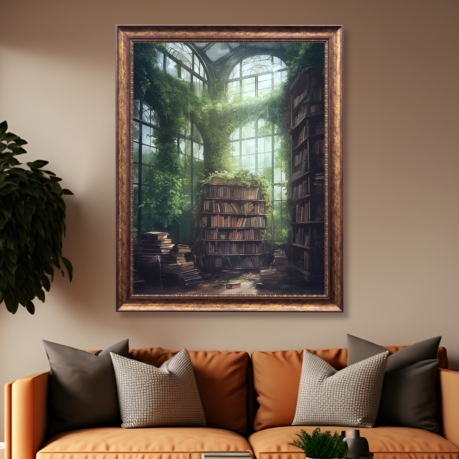 Old Abandoned Overgrown Library Oil Painting Printable, Dark Academia ...
