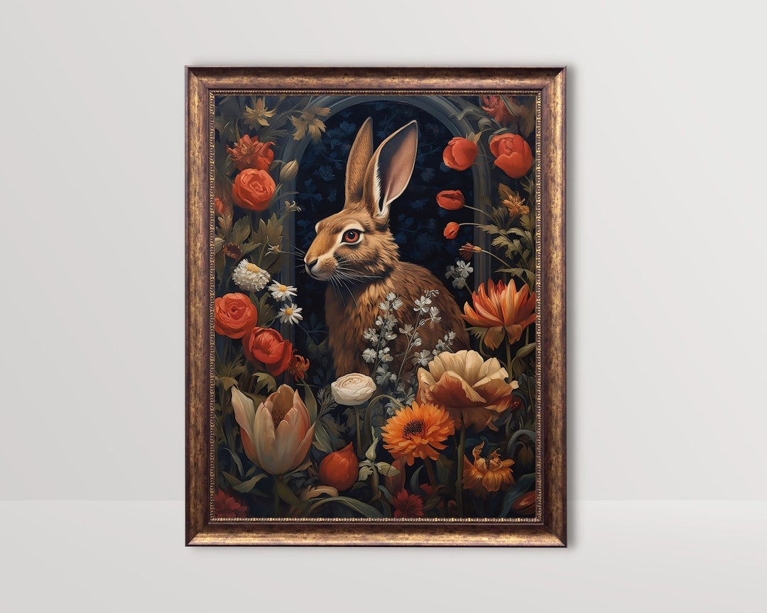 Goth Rabbit and Flowers | Dark Cottagecore Art, Gothic Floral Print ...