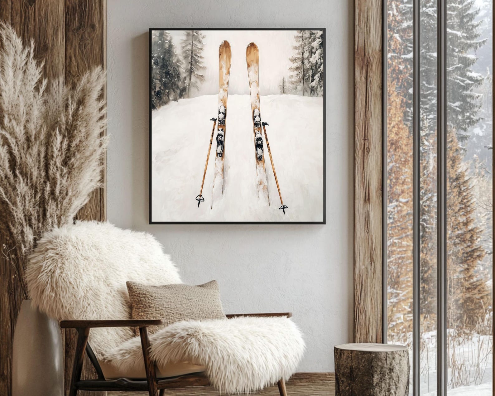 Skis | Vintage Ski Print, Winter Wall Art, Snowy Mountain Art, Vintage ...