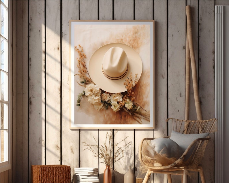 Cowboy Hat | Boho Cottagecore Print, Western Neutral Wall Art Moody ...