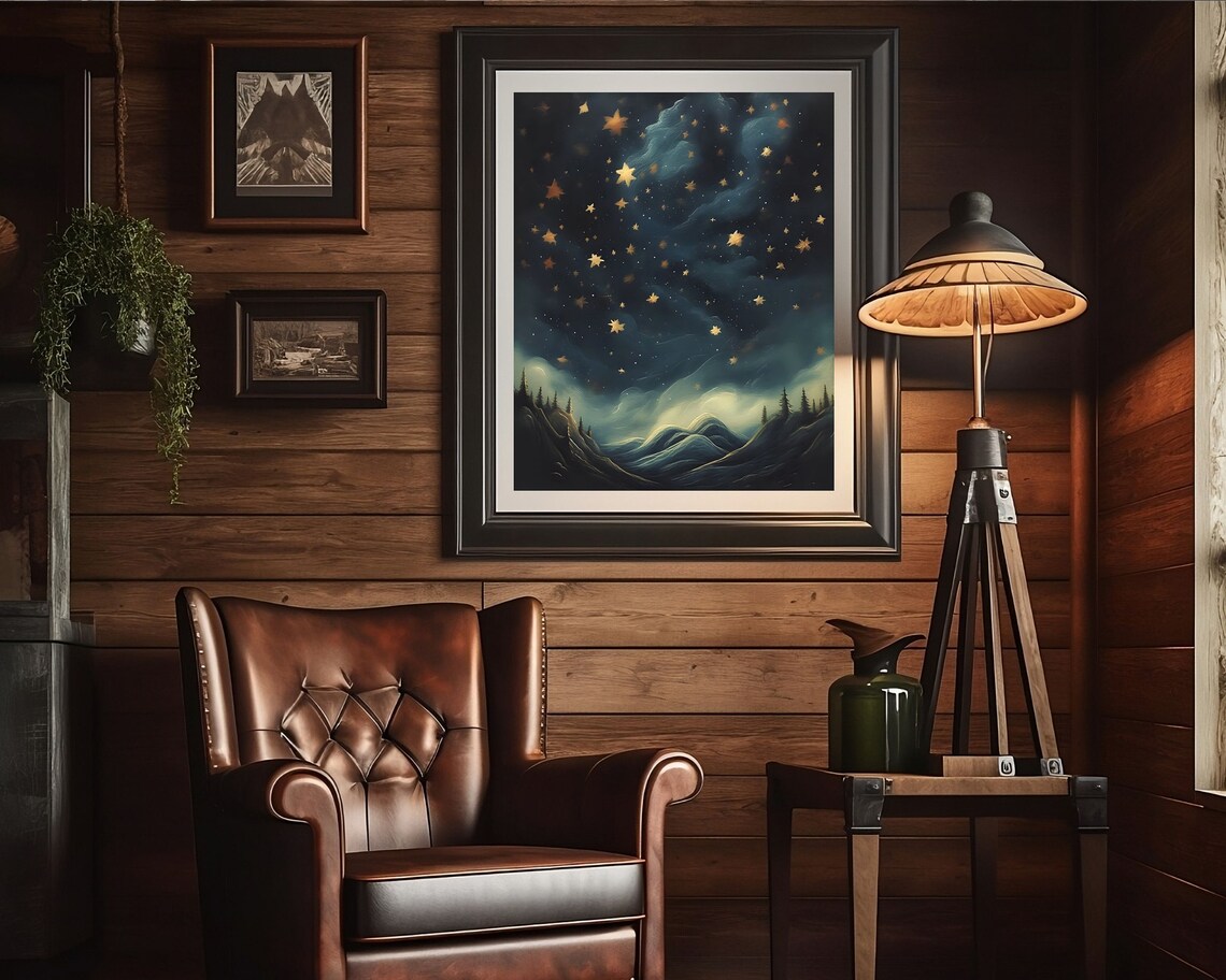 Abstract Vintage Night Sky Oil Painting | Celestial Print, Gothic Room ...