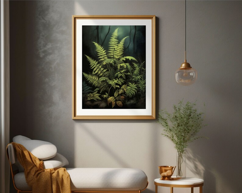 Woodland Fern | Dark Cottagecore Print, Botanical Moody Vintage Oil ...