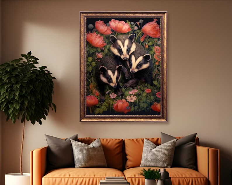 Baby Skunk Botanical Gothic Art Floral Moody Painting Dark - Etsy