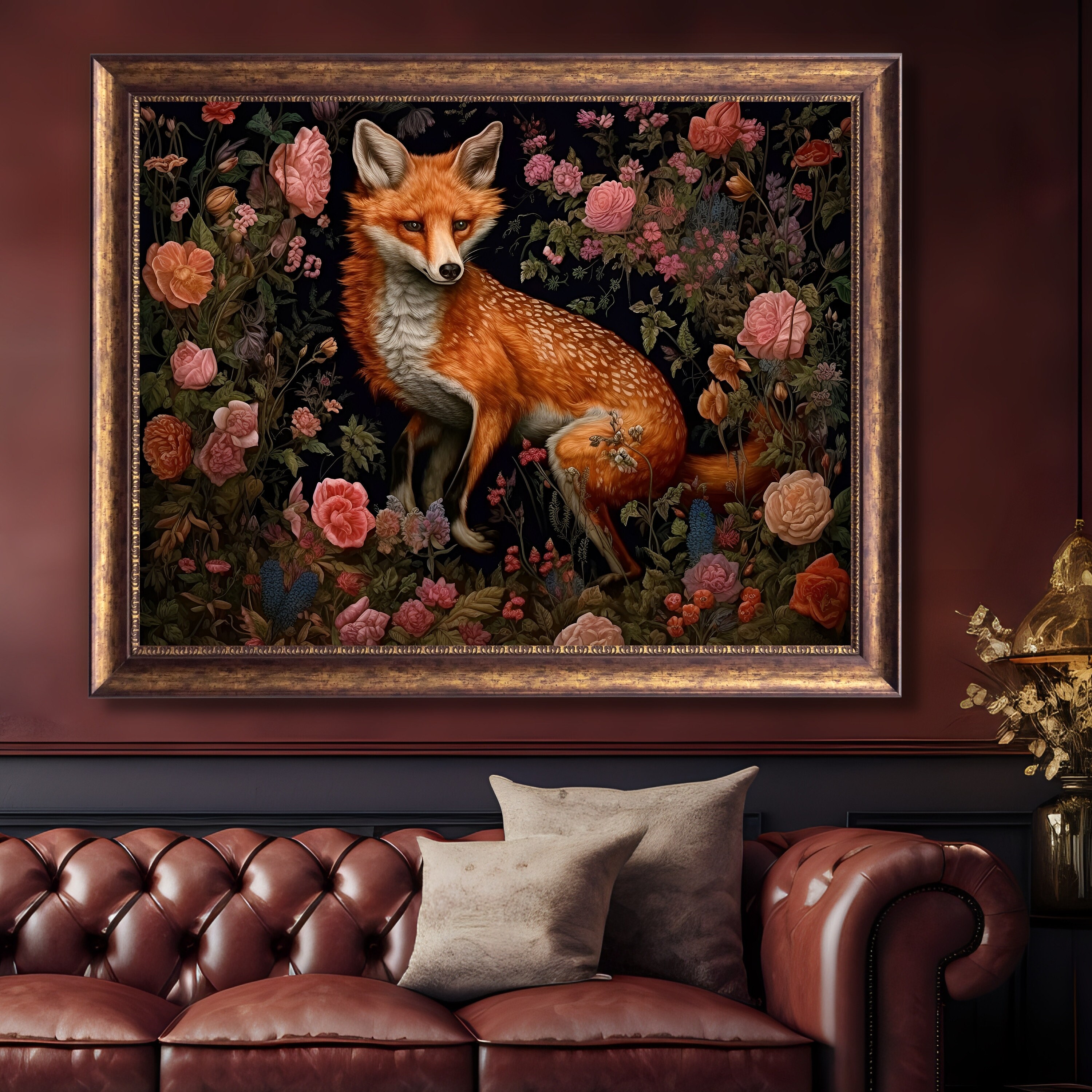 Floral Fox | Dark Gothic Botanical Art, Dark Academia Print, Goth Wall ...