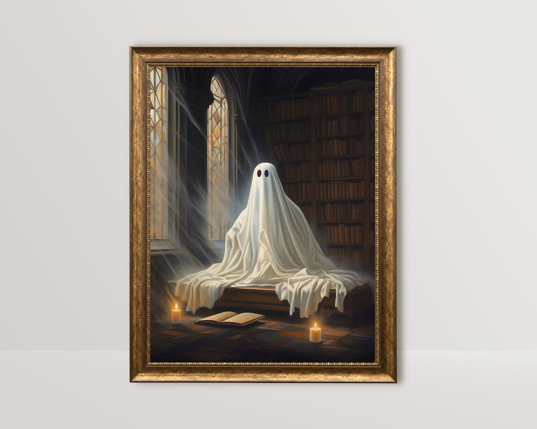 Ghost in Library | Ghost Painting, Dark Academia Spooky Wall Art ...