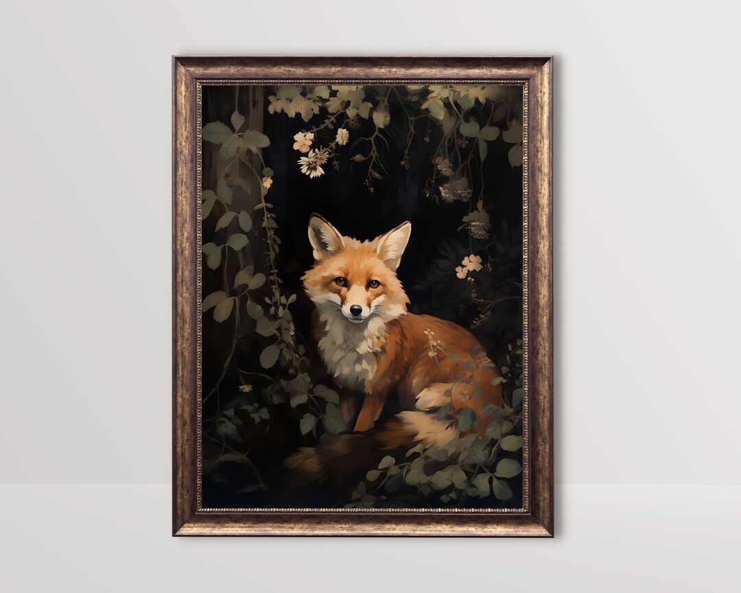 Forest Fox | Dark Cottagecore Print, Vintage Oil Painting, Botanical ...