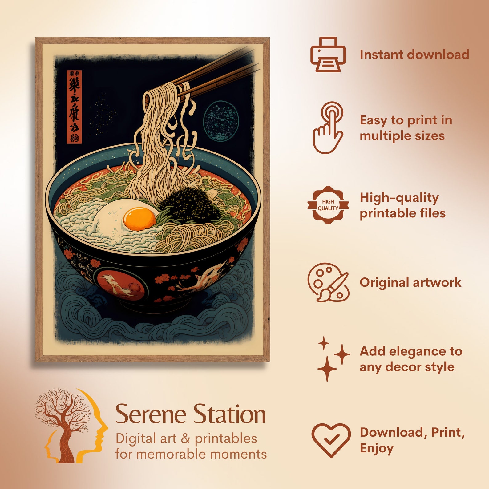 Japanese Ramen Bowl Printable Wall Art Print, Vintage Painting, Ramen ...