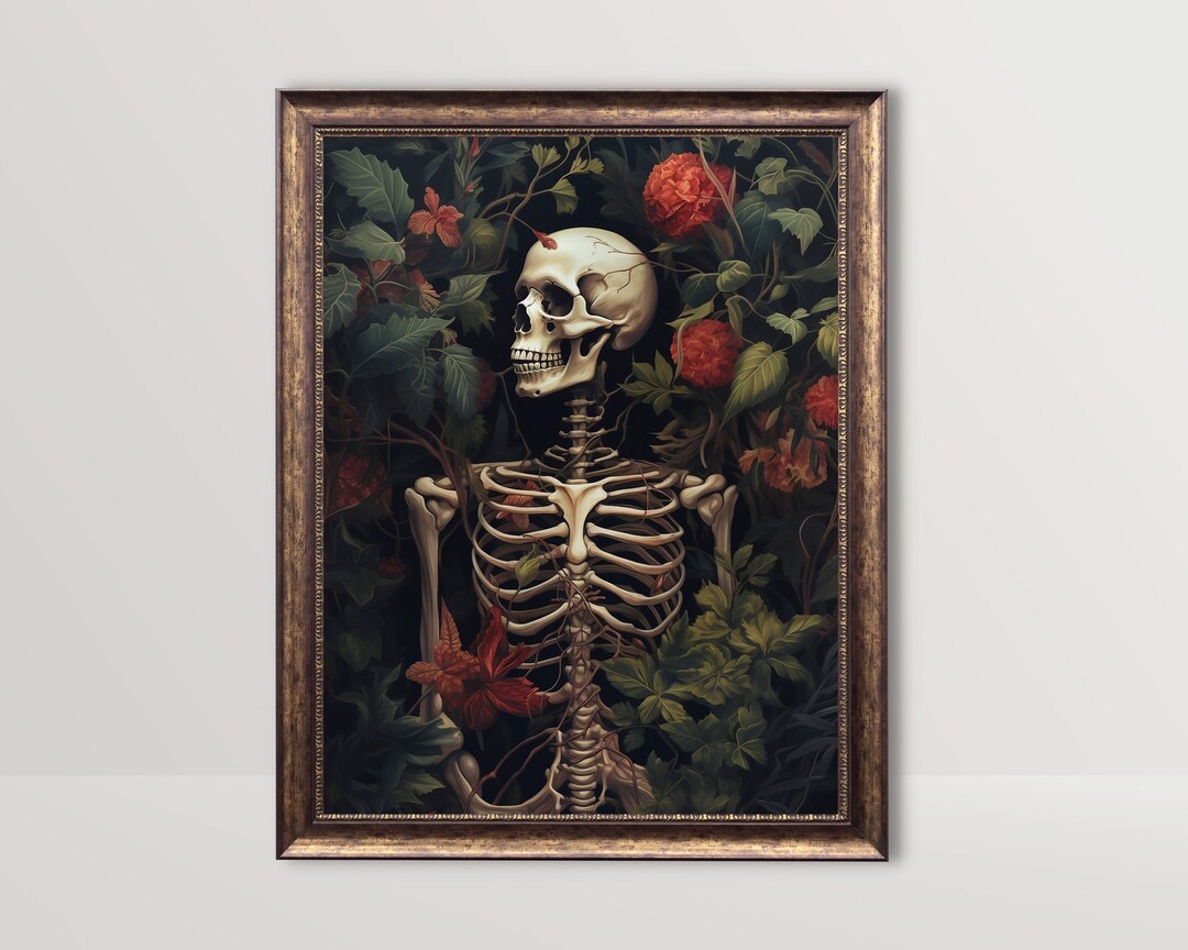 Botanical Skeleton | Dark Cottagecore Goth Print, Floral Moody Vintage ...