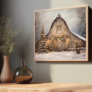 Christmas Farm Rustic Barn | Farmhouse Winter Landscape Painting ...