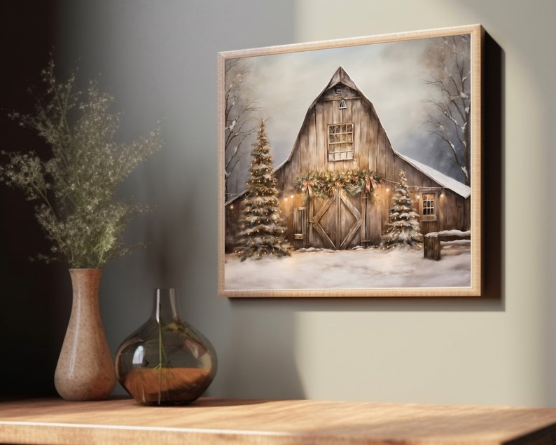 Christmas Farm Rustic Barn | Farmhouse Winter Landscape Painting ...