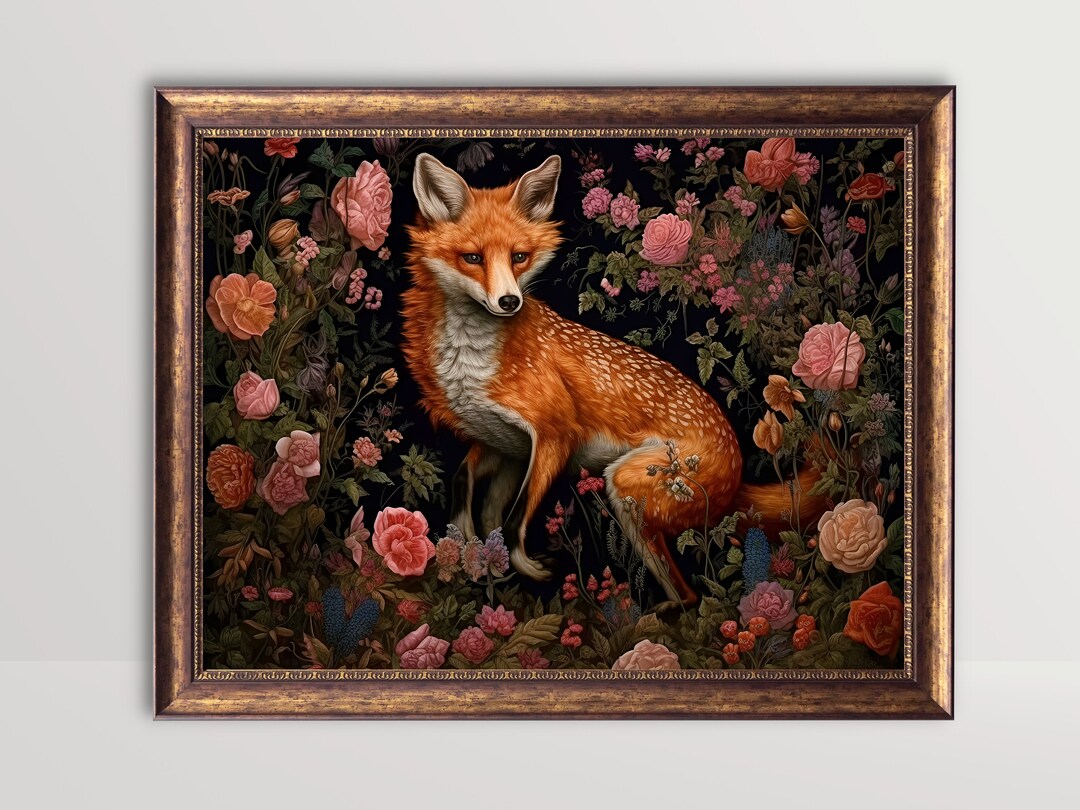 Floral Fox | Dark Gothic Botanical Art, Dark Academia Print, Goth Wall ...