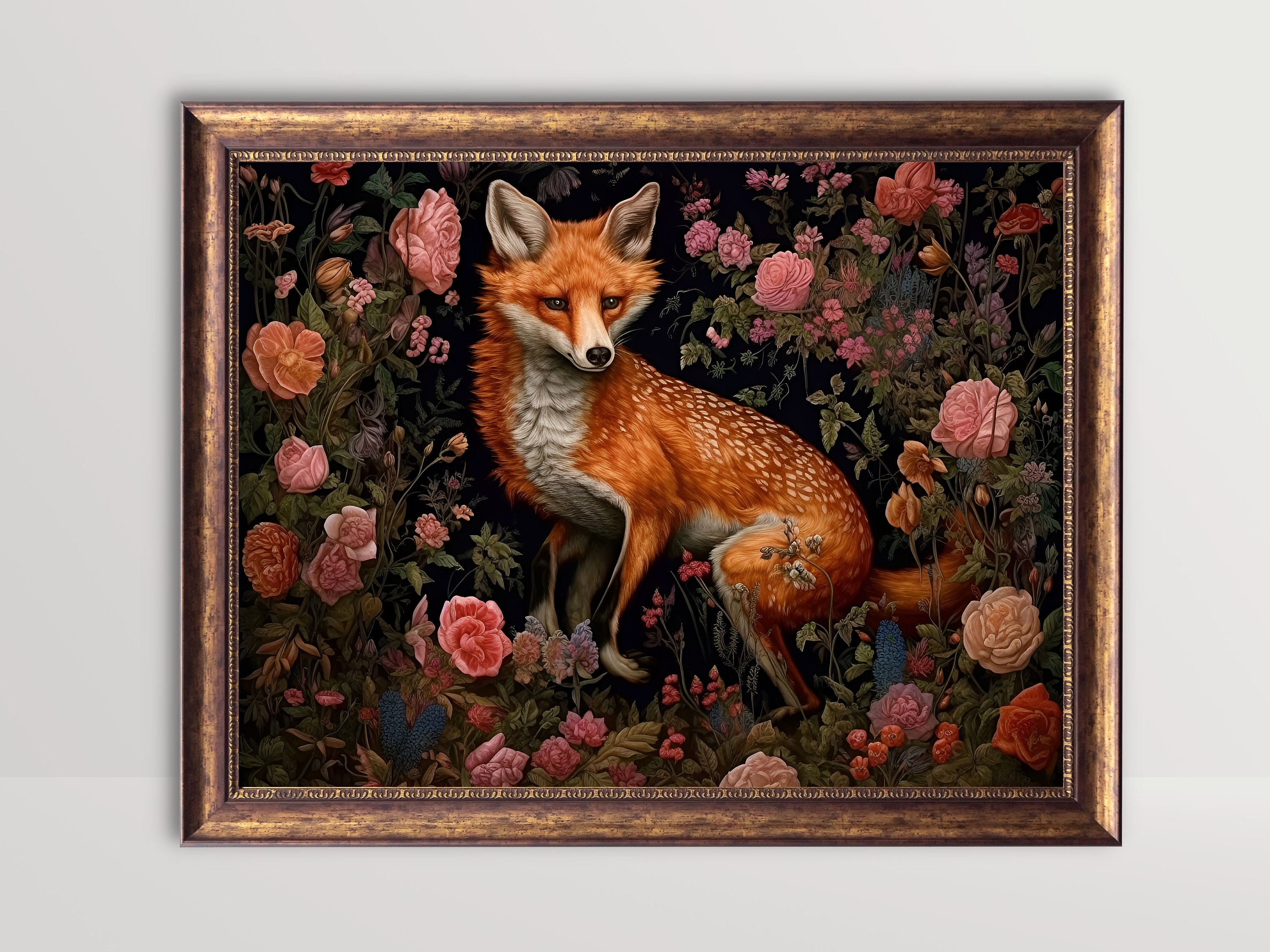 Floral Fox | Dark Gothic Botanical Art, Dark Academia Print, Goth Wall ...