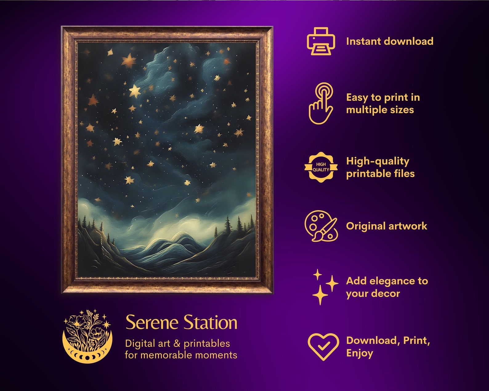 Abstract Vintage Night Sky Oil Painting | Celestial Print, Gothic Room ...