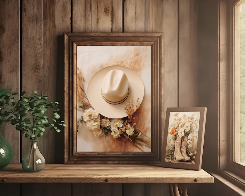 Cowboy Hat | Boho Cottagecore Print, Western Neutral Wall Art Moody ...