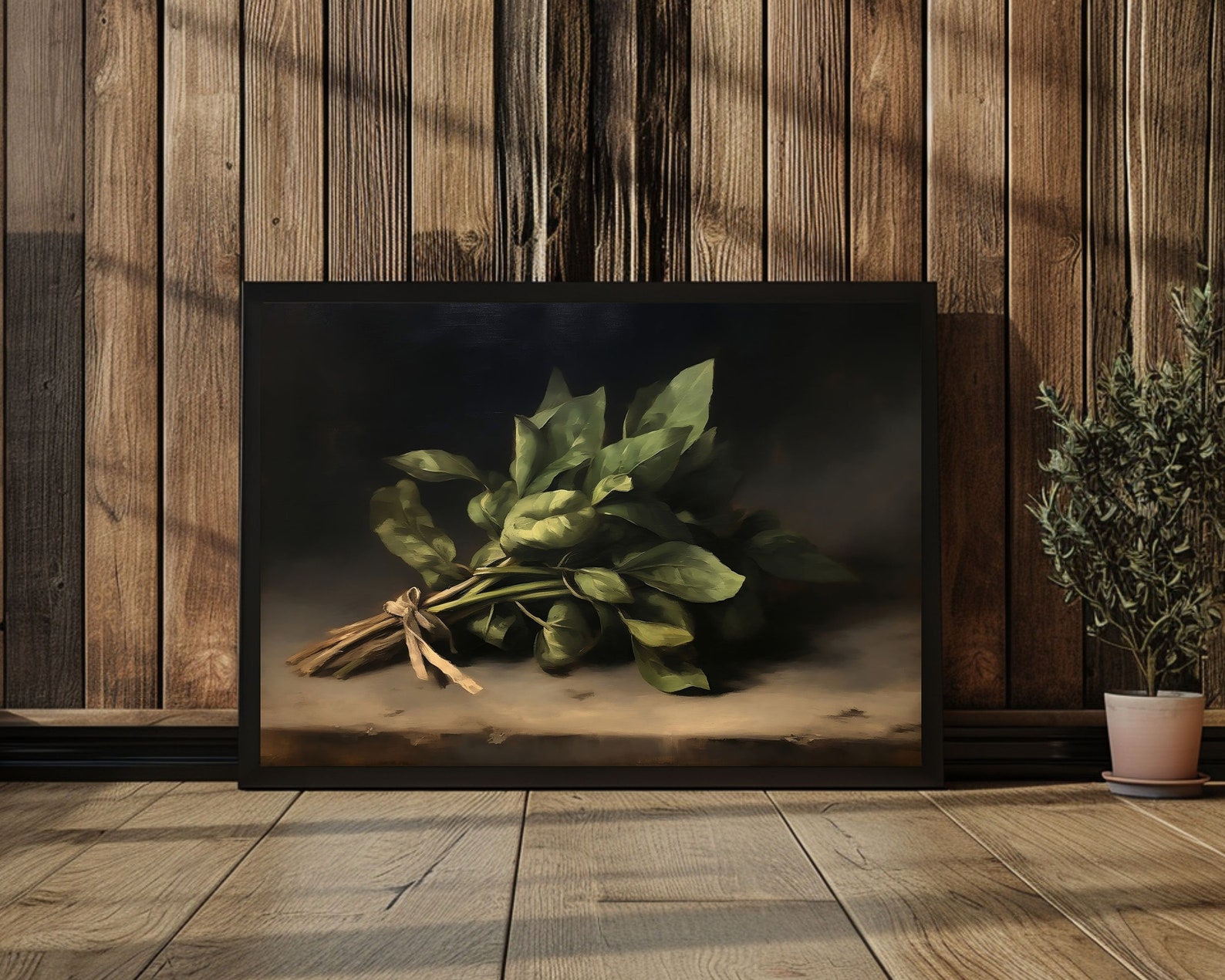 Basil | Herbs Wall Art, Moody Kitchen Prints, Vintage Still Life Oil ...