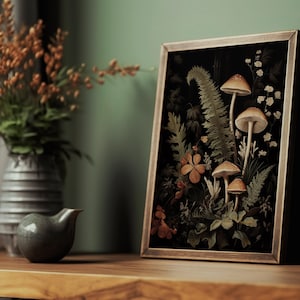 Botanical Mushrooms | Dark Cottagecore Print, Moody Wall Art, Vintage ...