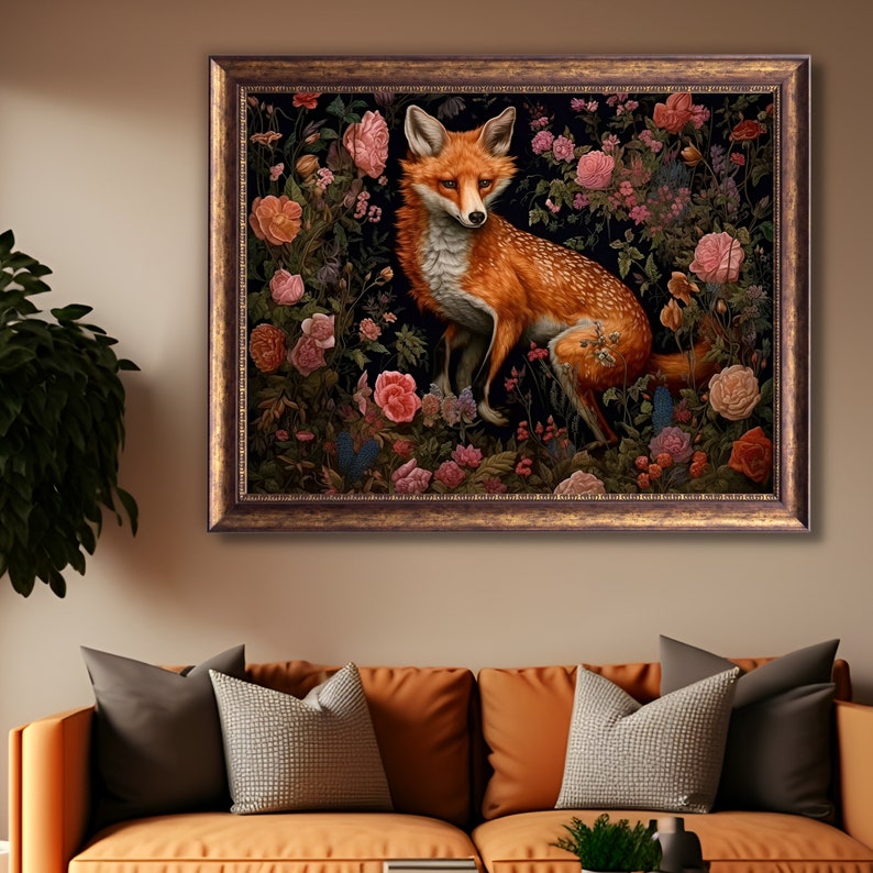 Floral Fox | Dark Gothic Botanical Art, Dark Academia Print, Goth Wall ...