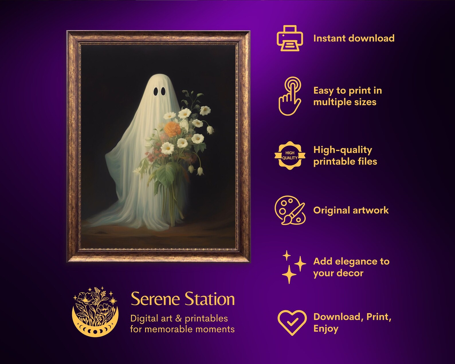 Ghost With Flower Bouquet | Romantic Spooky Wall Art, Dark Cottagecore ...