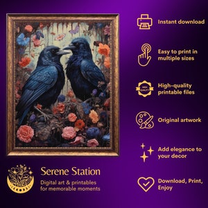 Raven Couple | Dark Botanical Gothic Cottagecore Art, Moody Vintage ...