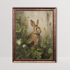 Rabbit Vintage Bunny Oil Painting, Rustic Farmhouse Decor, Easter Art ...