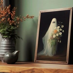 Ghost With Flower Bouquet | Romantic Spooky Wall Art, Dark Cottagecore ...