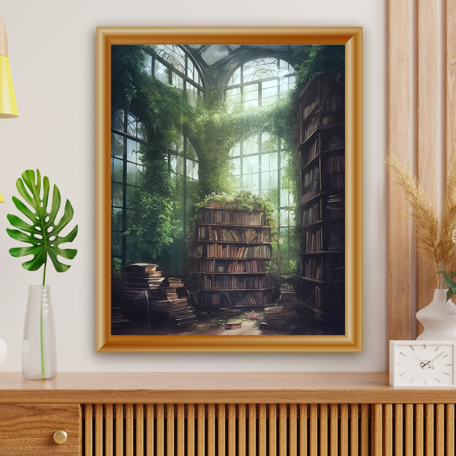 Old Abandoned Overgrown Library Oil Painting Printable, Dark Academia ...