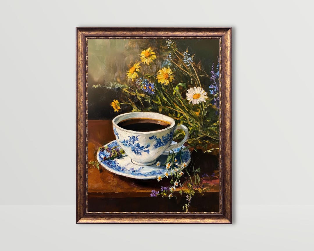 Coffee | Whimsical Kitchen Wall Art Still Life Painting Coffee Cart Art ...